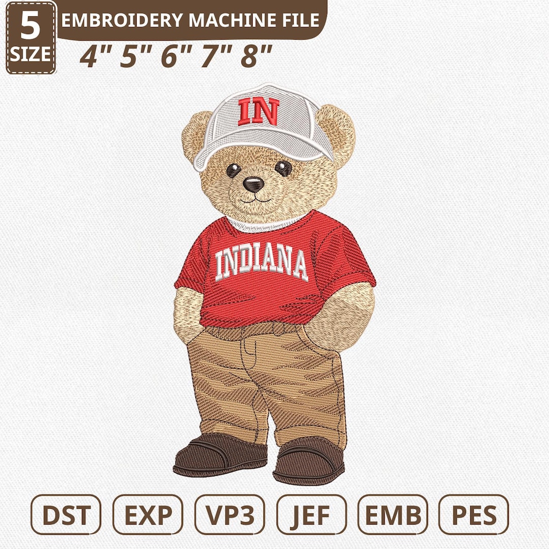 Indiana Teddy Bear Embroidery Design, Machine File (digital Download ...