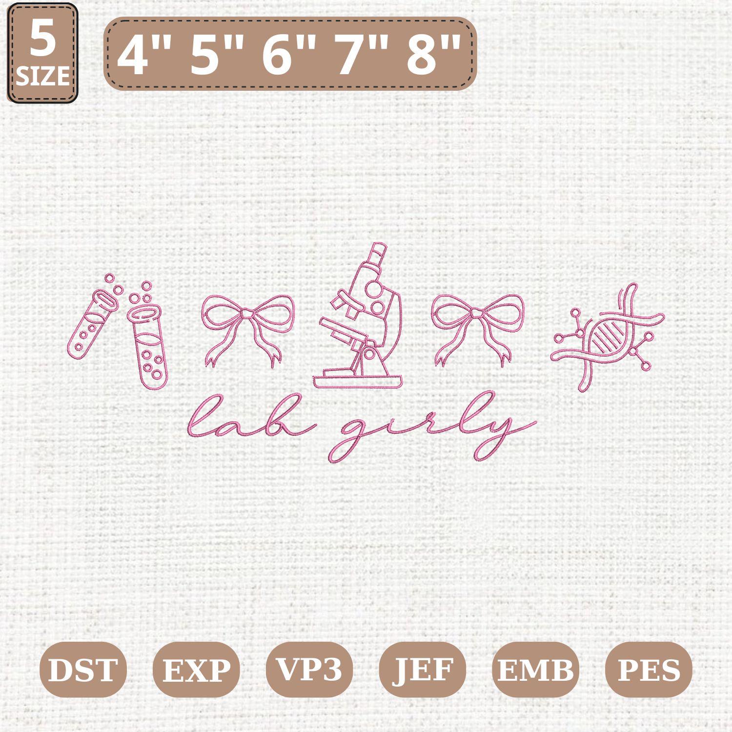 Lab Girl Coquette Bow Embroidery File, Lab Technician Design (digital ...