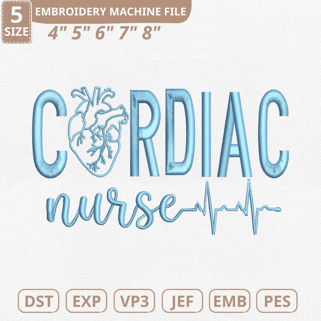 Cardiac Nurse Machine Embroidery File, Cardiovascular Tech (instant ...