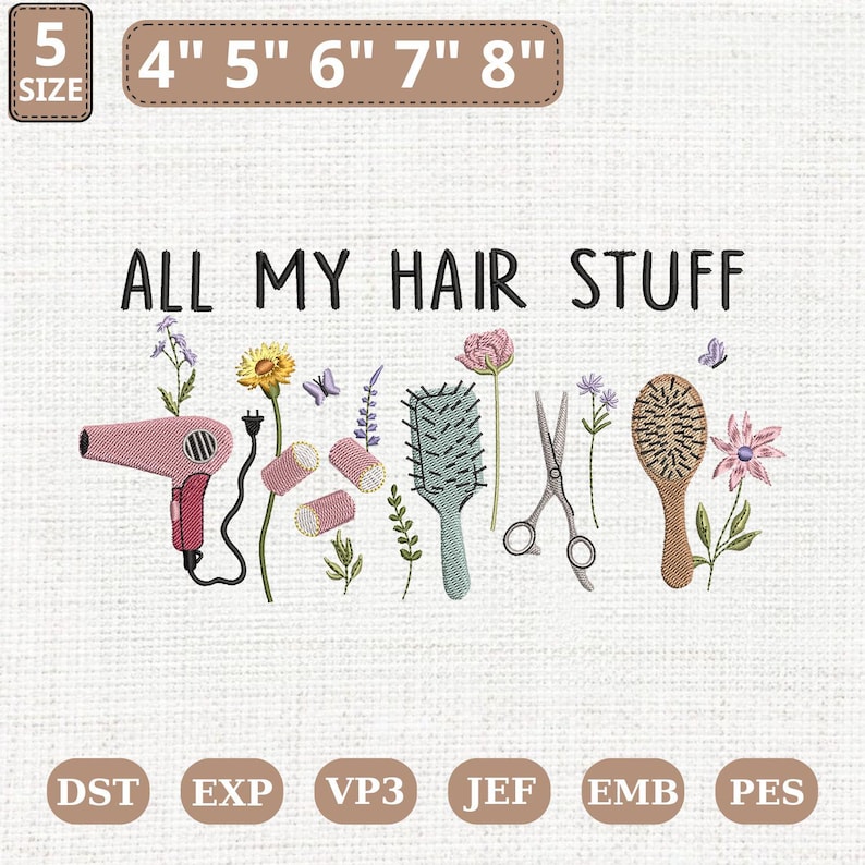 Hairdresser Floral Embroidery Design, Hairstylist Salon (digital ...