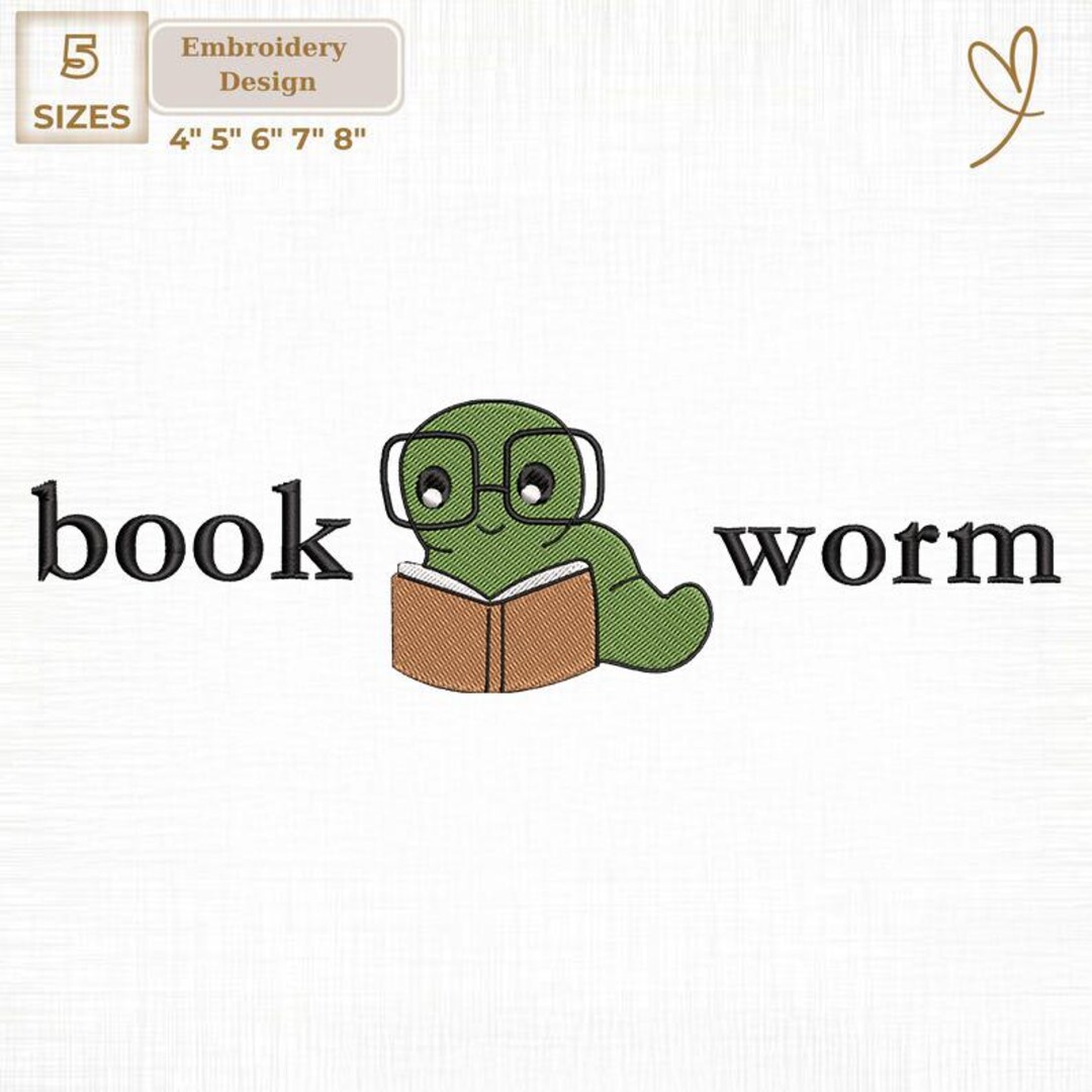 Bookworm Machine Embroidery File, Book Lovers Digital, Instant Download ...