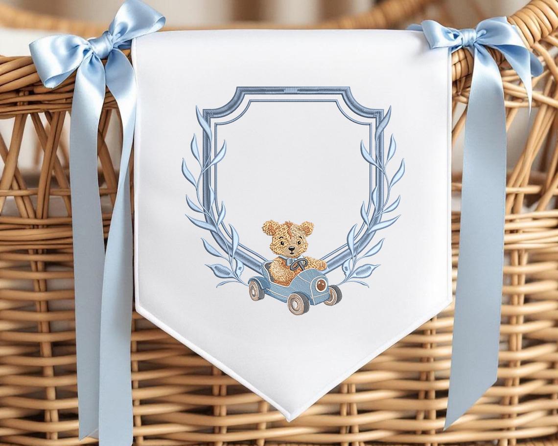 Teddy Bear Frame With Bow Machine Embroidery File, Baby Boy Crest Frame ...