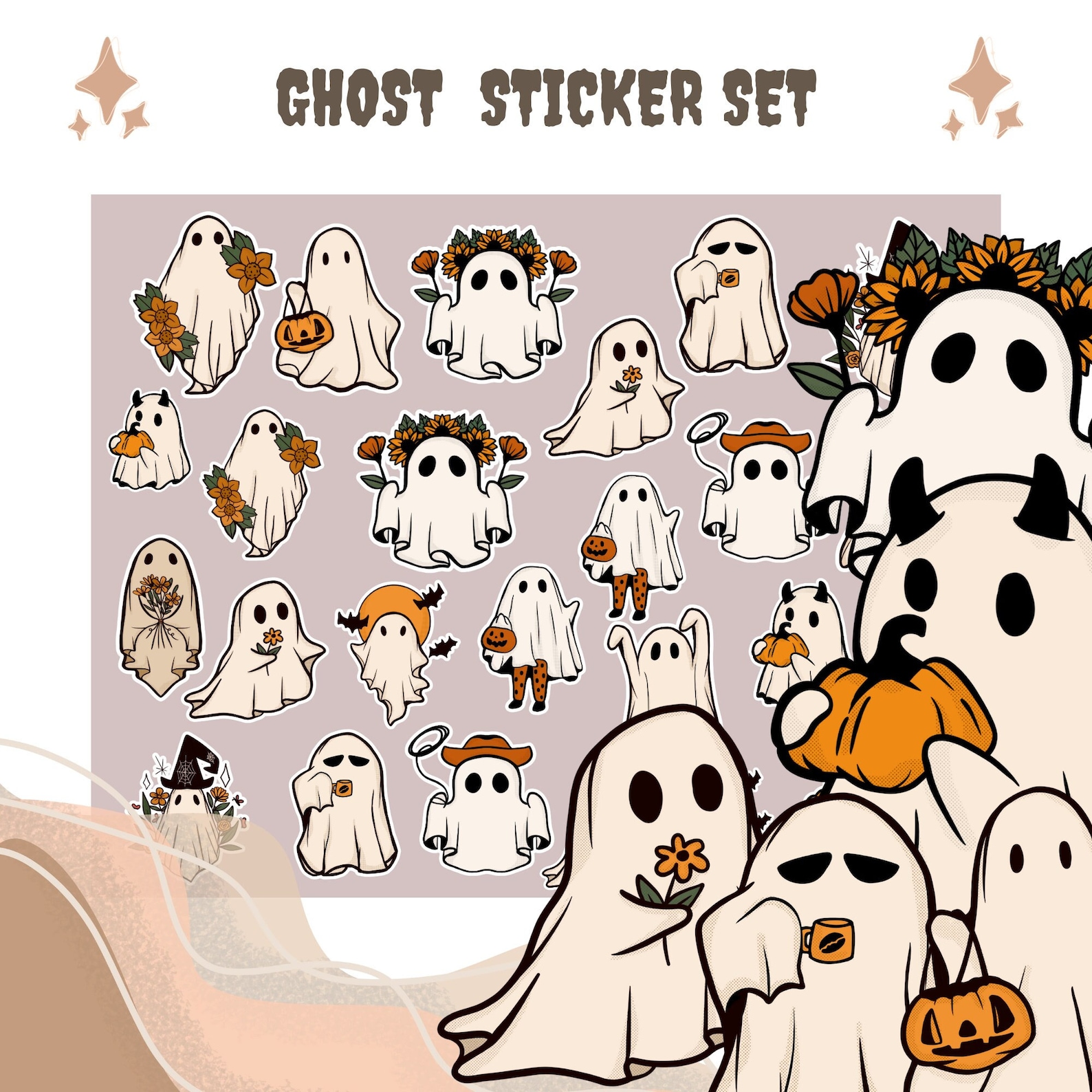 Cute Ghost Sticker Set Halloween Vintage Ghost Sticker Ghost - Etsy