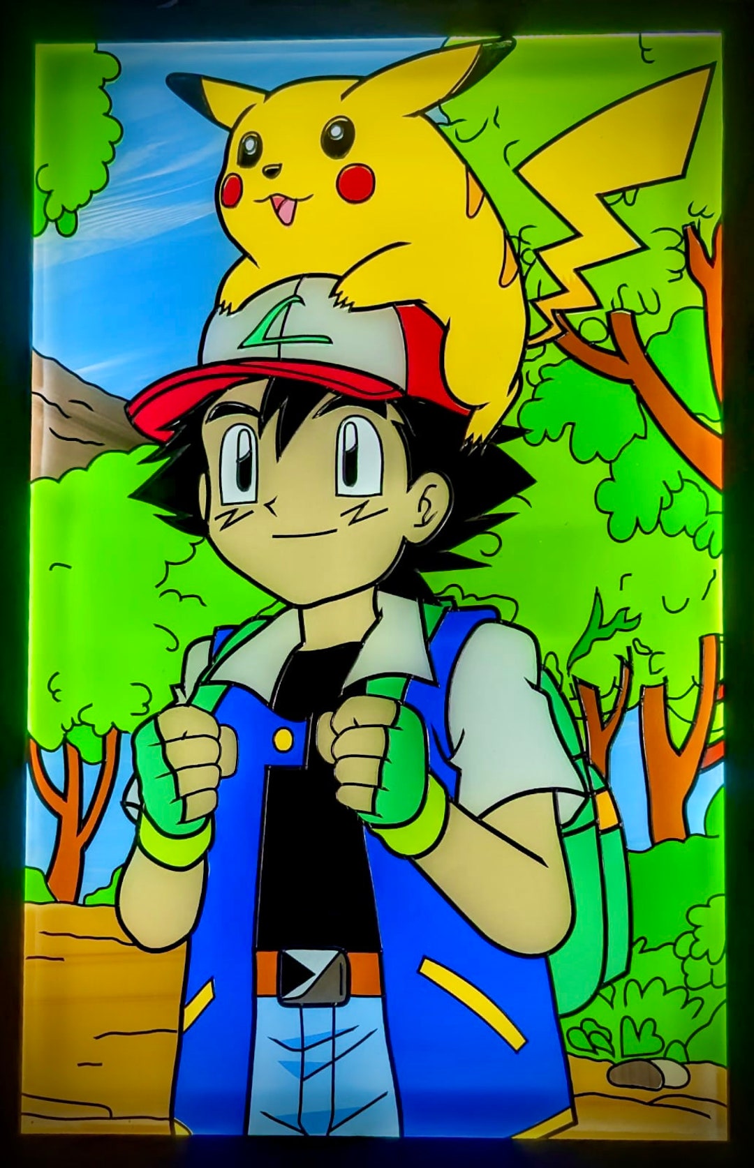 Pokemon Ash and Pikachu Stained Glass Light up Art - Etsy