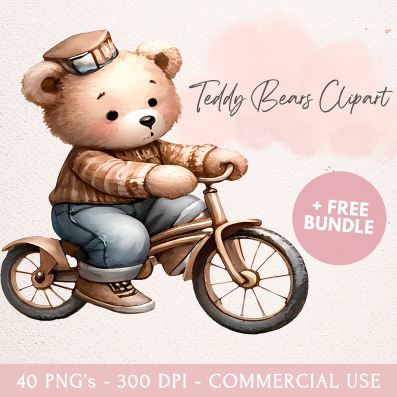 Cute Teddy Bears Clipart Bundle, Baby Bears Printable Illustrations ...