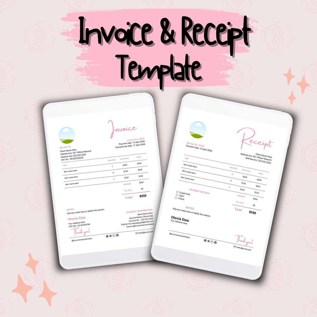 Invoice Template Bundle - Pink, Editable, Services Invoice, Small ...