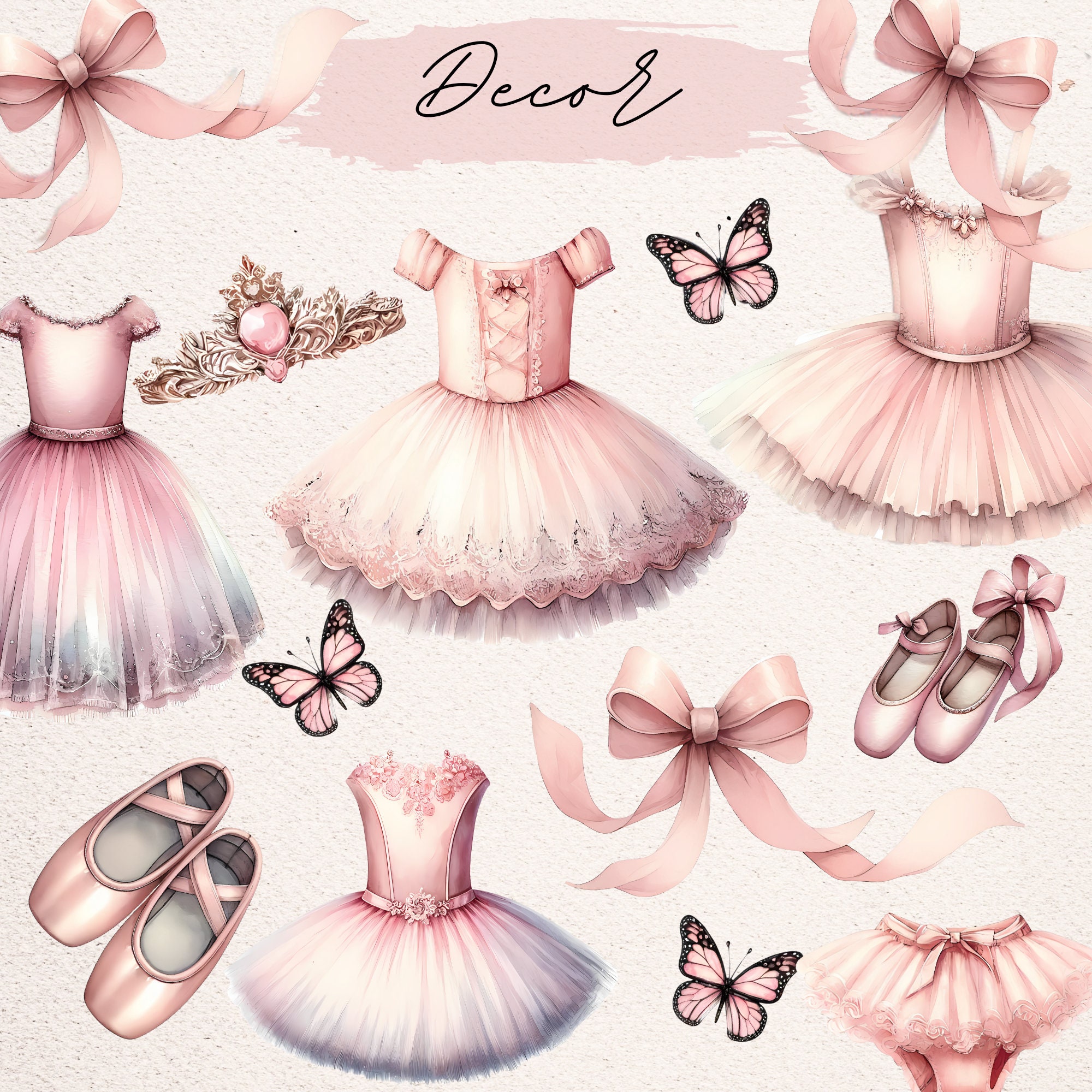 Pink Ballerina Clipart Bundle, Pink Ballet Png Set, Watercolor ...