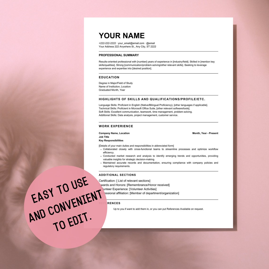 Basic Resume Example, Minimalist Resume Template, Clean Template ...