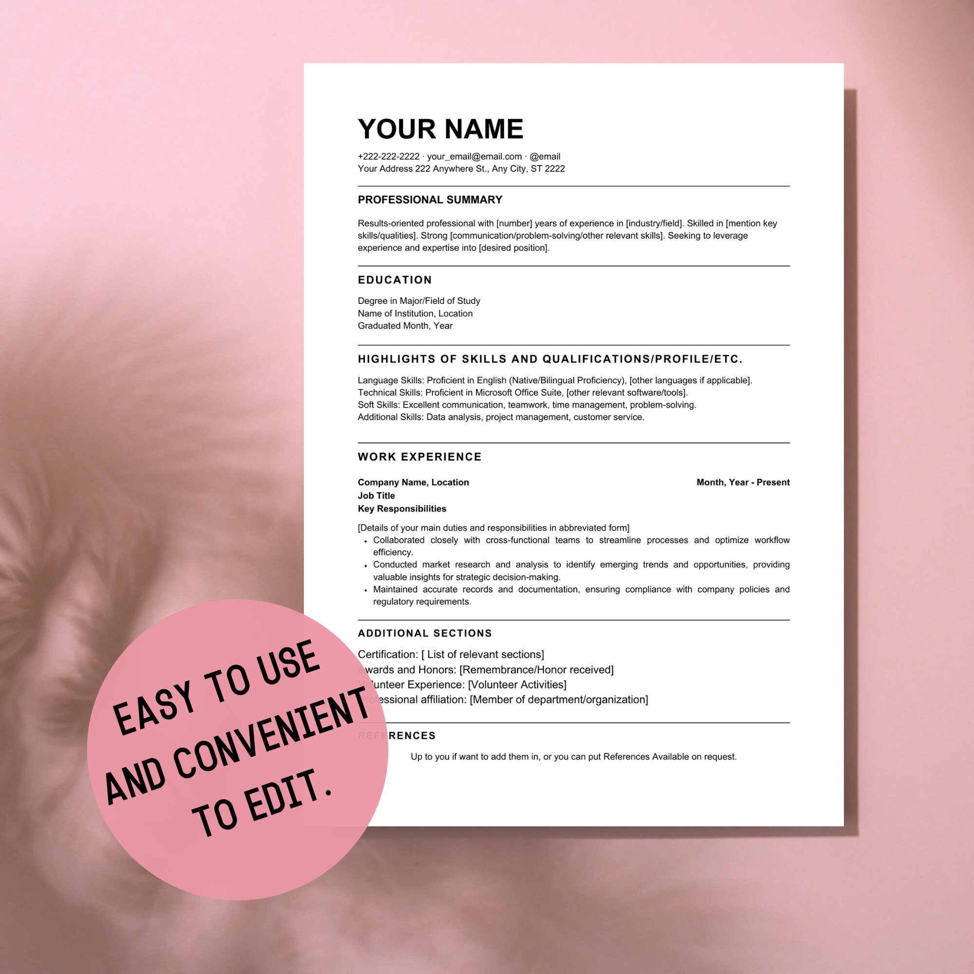 Basic Resume Example, Minimalist Resume Template, Clean Template ...