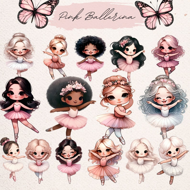 Pink Ballerina Clipart Bundle, Pink Ballet Png Set, Watercolor ...