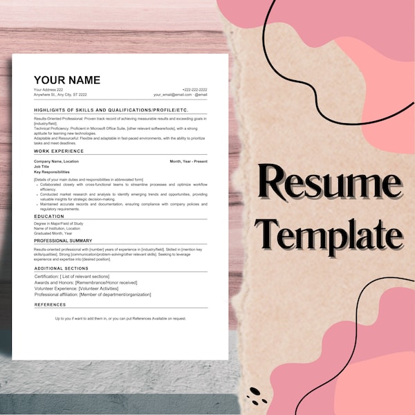 Basic Resume Example, Minimalist Resume Template, Resume Template for ...