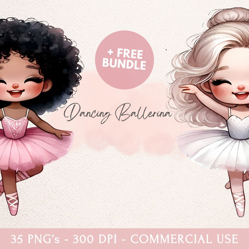 Pink Ballerina Clipart Bundle, Pink Ballet Png Set, Watercolor ...
