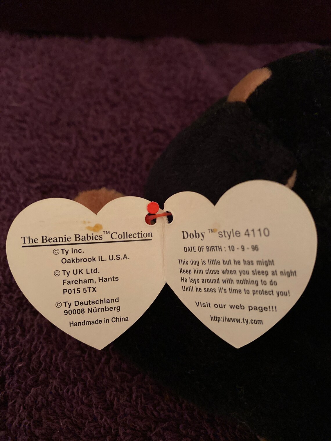Vintage TY Beanie Babies 'doby the Doberman Pinscher', Style Number ...