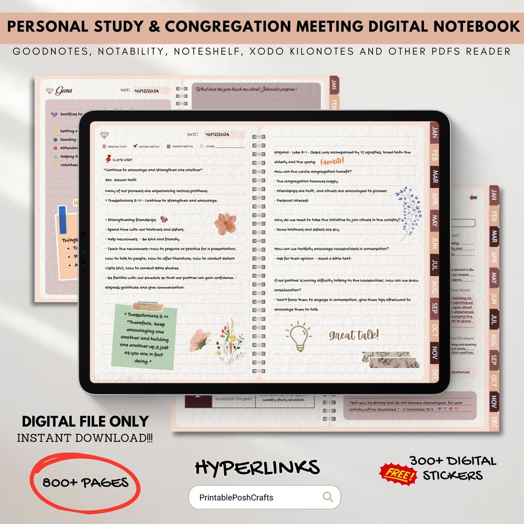 JW Digital Planner: Undated Personal Study & Meeting Notebook (digital ...