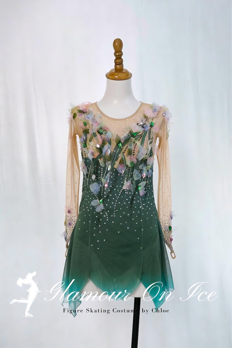 Green Flower Figure Skating Dress: Custom Competition Costume - Etsy