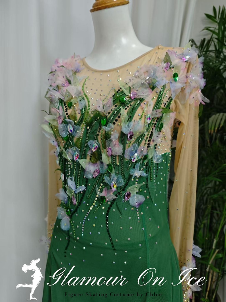 Green Flower Figure Skating Dress: Custom Competition Costume - Etsy