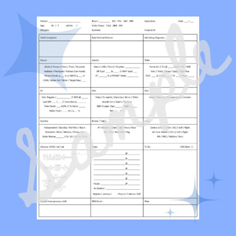 General ICU or PCU Nursing Report Sheet - Etsy