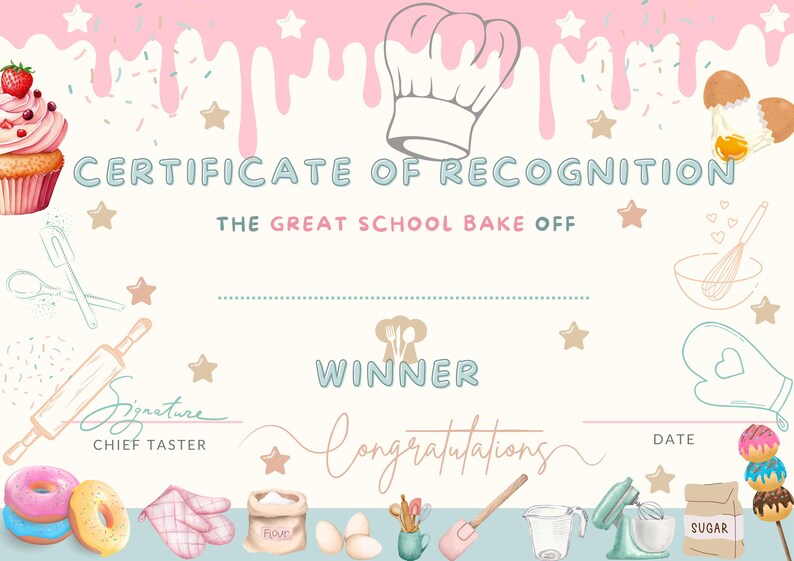 Award Your Top Bakers With This Certificate, Perfect for Celebrating ...