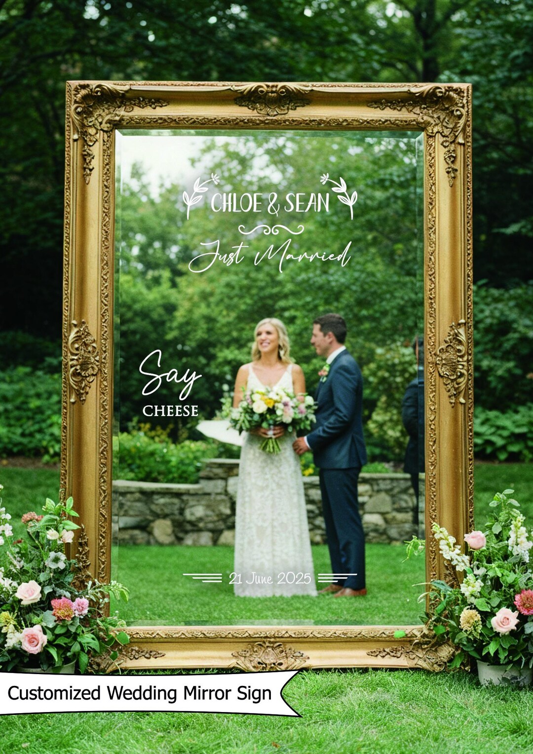 Say Cheese. Just Married. Wedding Elegant Mirror Sign Decal ...