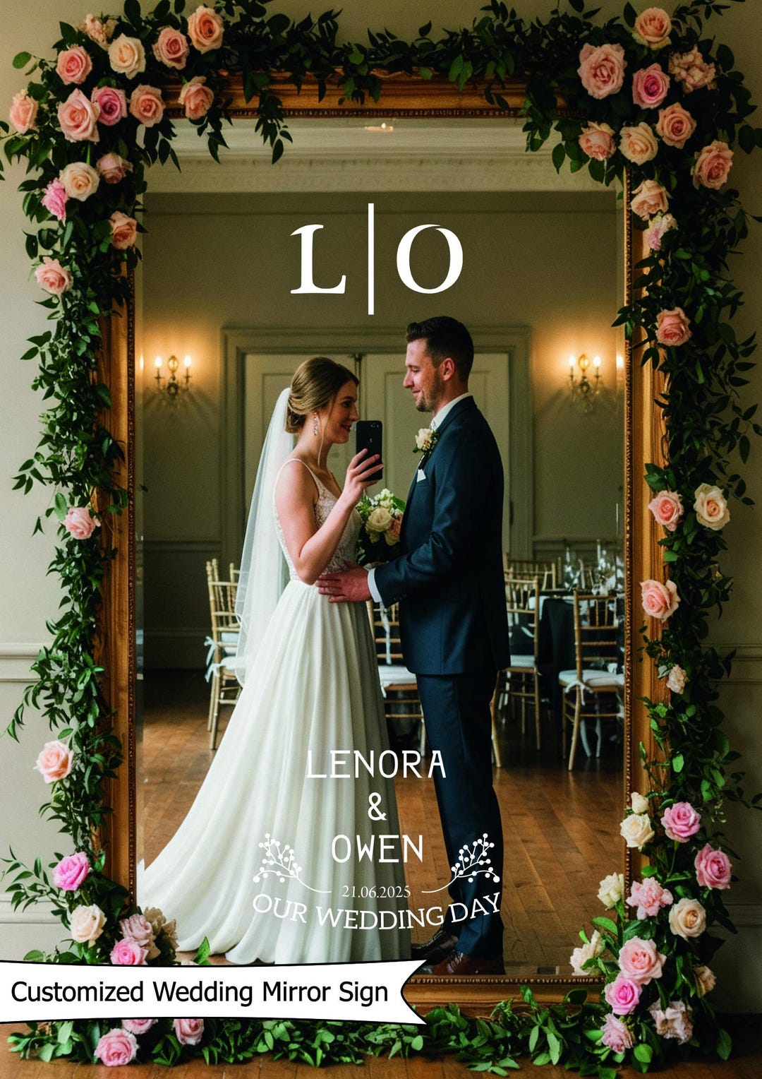 Initials. Our Wedding Day. Elegant Wedding Mirror Sign Decal ...
