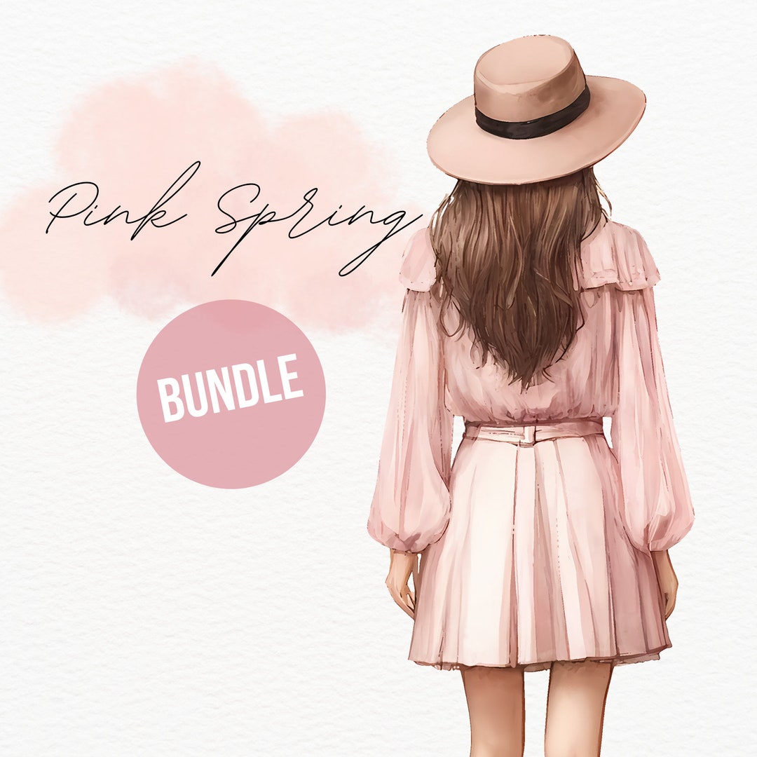 Pink Spring Clipart Bundle, Birthday Party, Watercolor Spring Clip Art ...