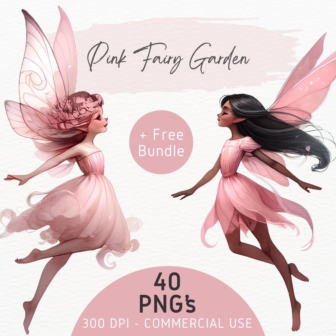 Pink Fairy Clipart Bundle, Fairy Birthday Set, Watercolor Fairy-garden ...