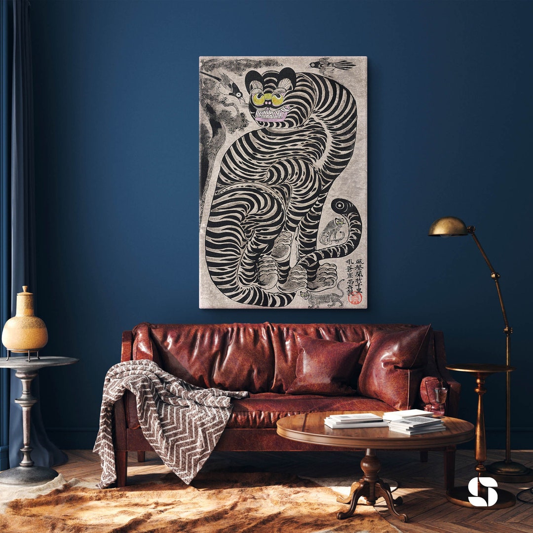 Japanese Tiger Poster, Talismanic Tiger Canvas, Woodblock Print ...