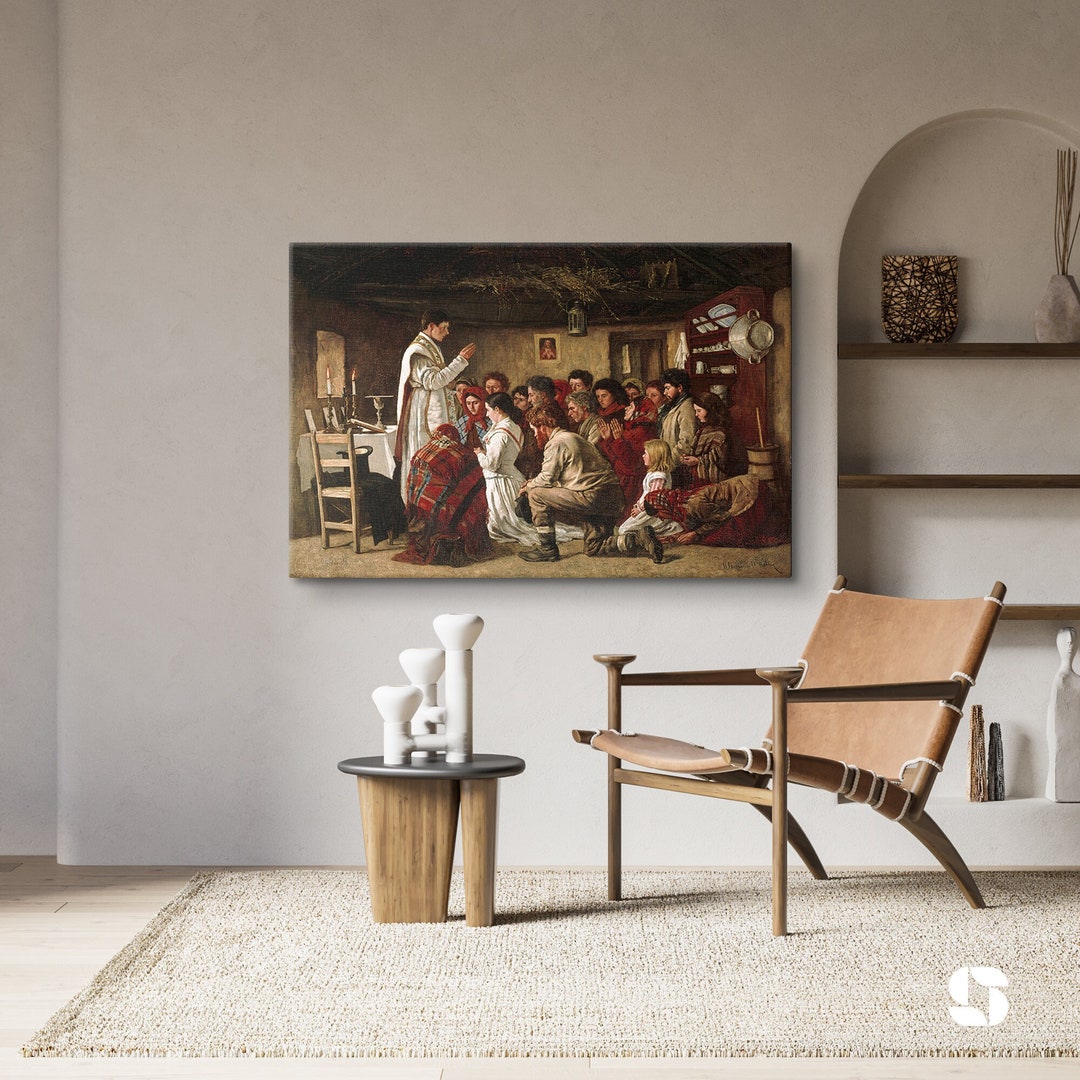 Mass in a Connemara Cabin Canvas, Aloysius O'kelly Poster, Fine ...