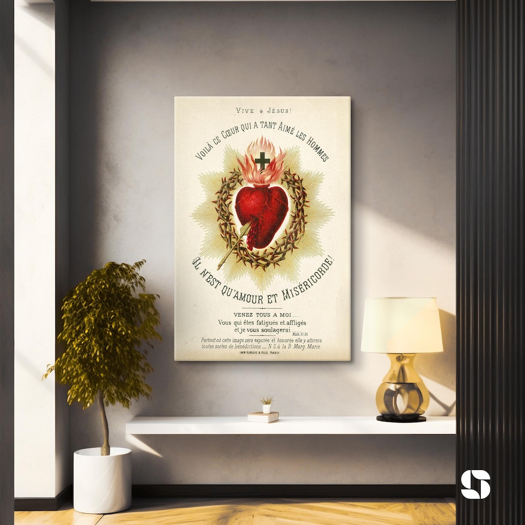 Sacred Heart Print, Sacred Heart of Jesus Canvas, Catholic Wall Art ...