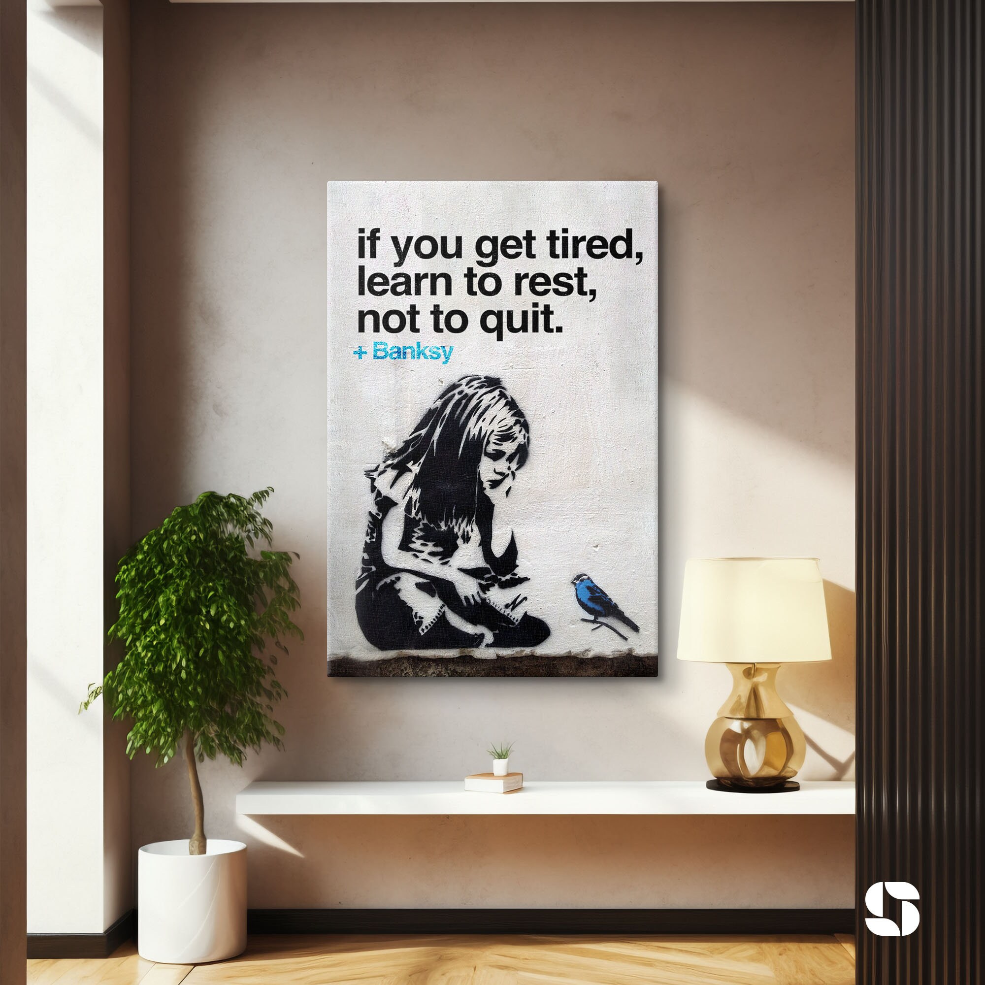 Banksy If You Get Tired Learn to Rest Not to Quit Canvas, Banksy Blue ...