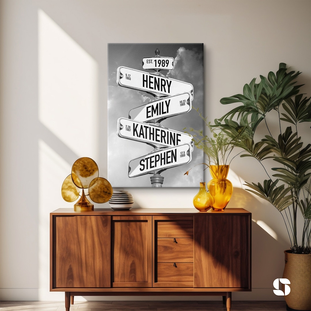 Personalized Family Names Street Sign Poster, Custom Name Direction ...