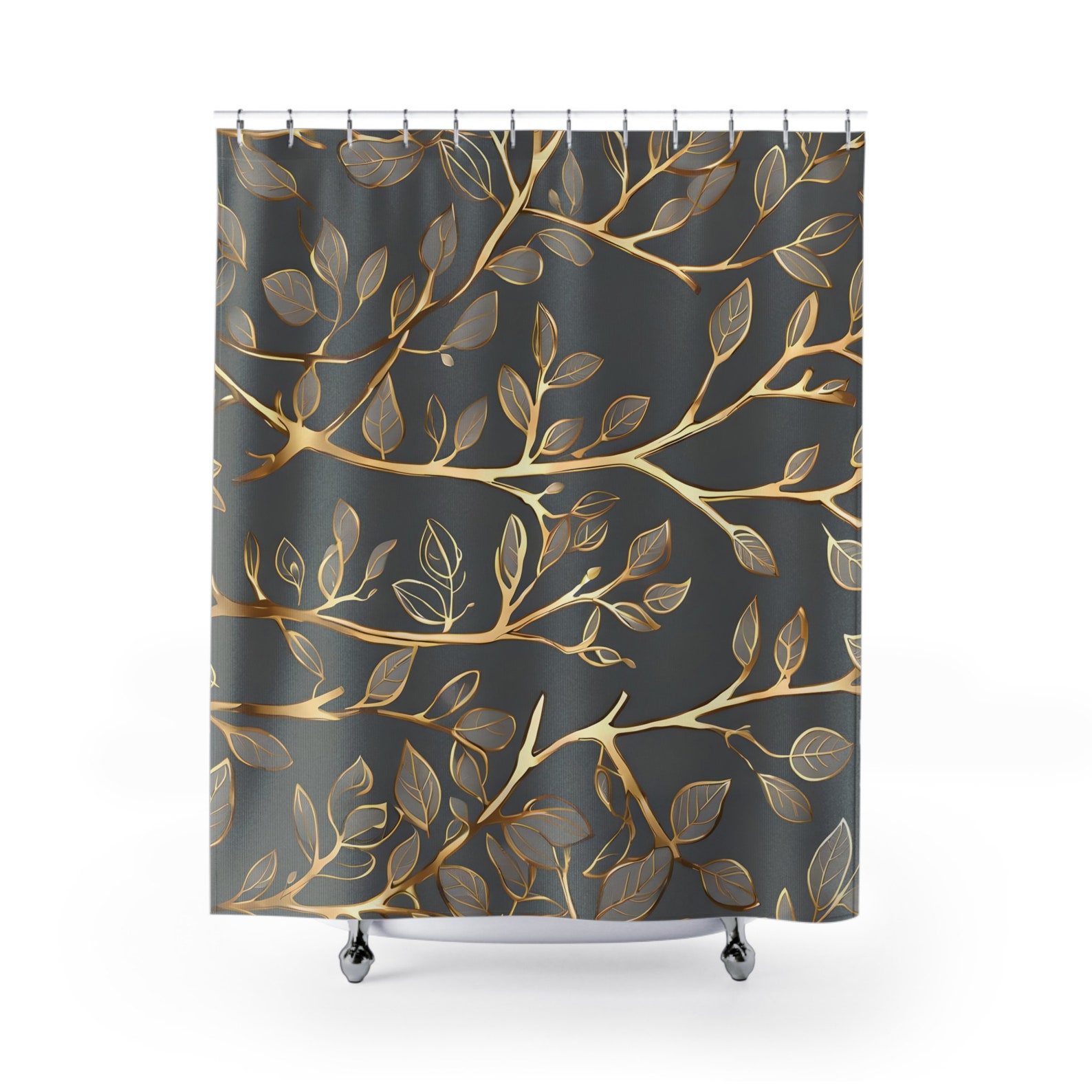 Gold Branches and Leaves Bath Art Bath Decor Shower Curtain, Bathtub ...