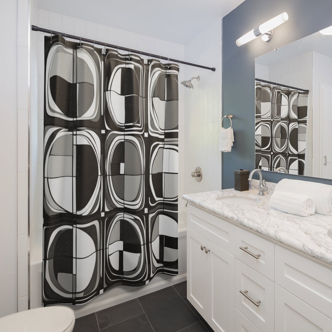 Black and Gray Divided Squares and Circles Shower Curtain, Tub Curtain ...
