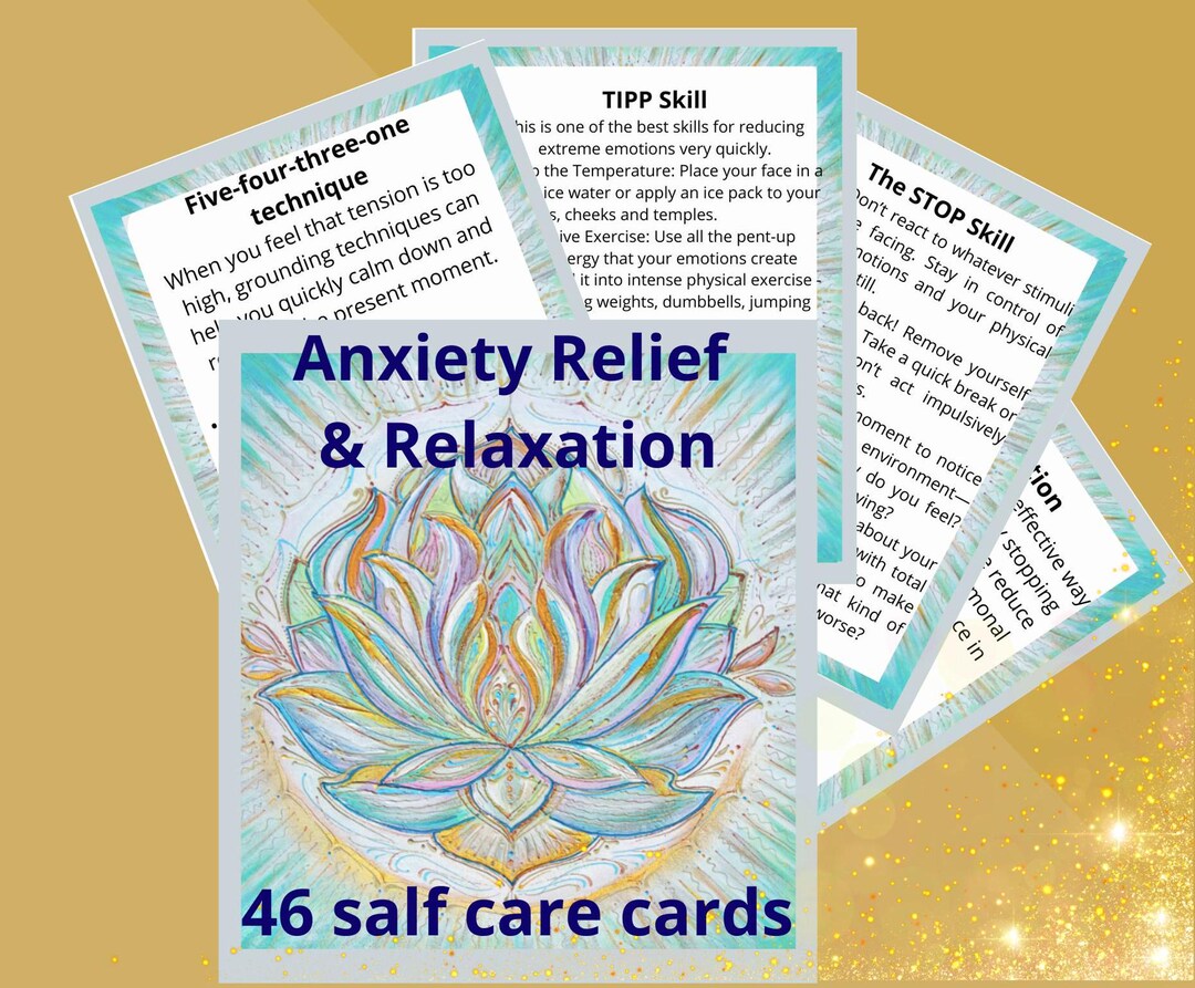 46 Stress Management and Self Care Cards, Mindfulness, Anxiety Relief ...