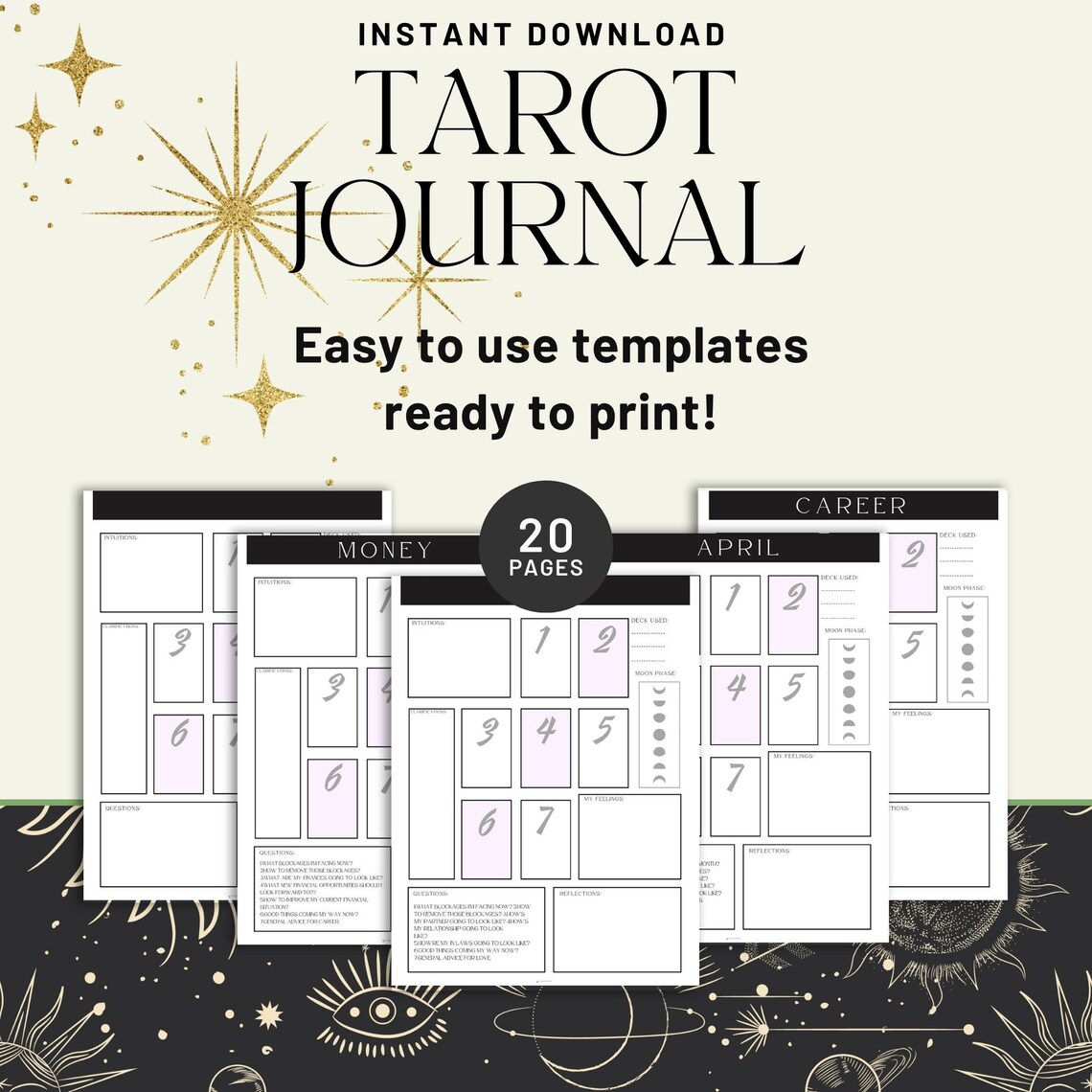 Tarot Journal, Printable PDF, Planner Page Bundle, Tarot Reading ...