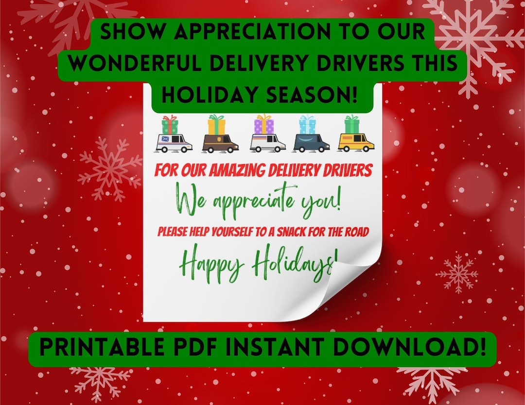 Delivery Driver Thank You Sign, Delivery Driver Snack Sign, Printable ...