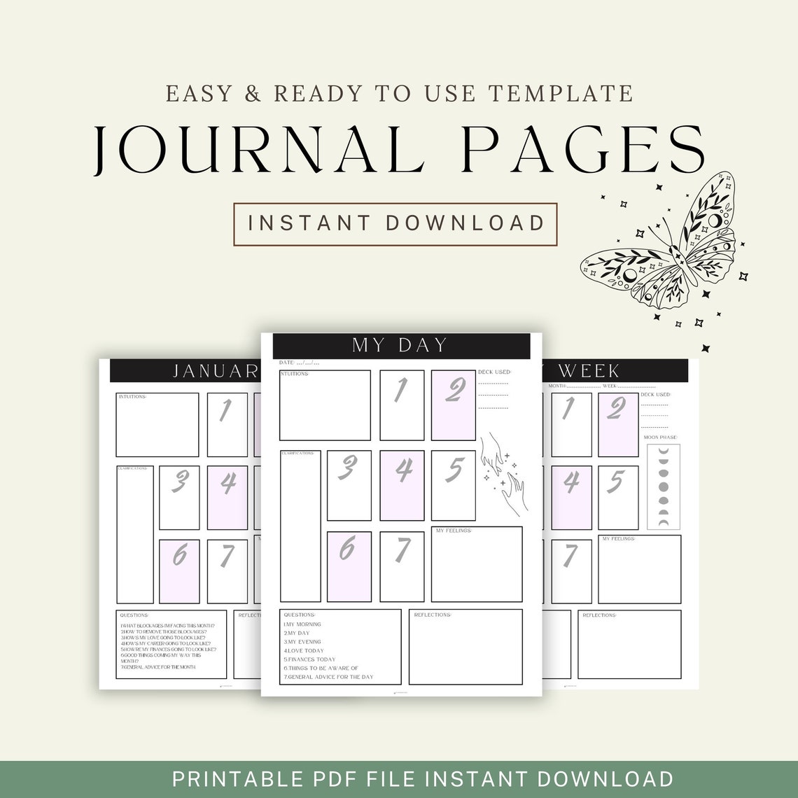 Tarot Journal, Printable PDF, Planner Page Bundle, Tarot Reading ...