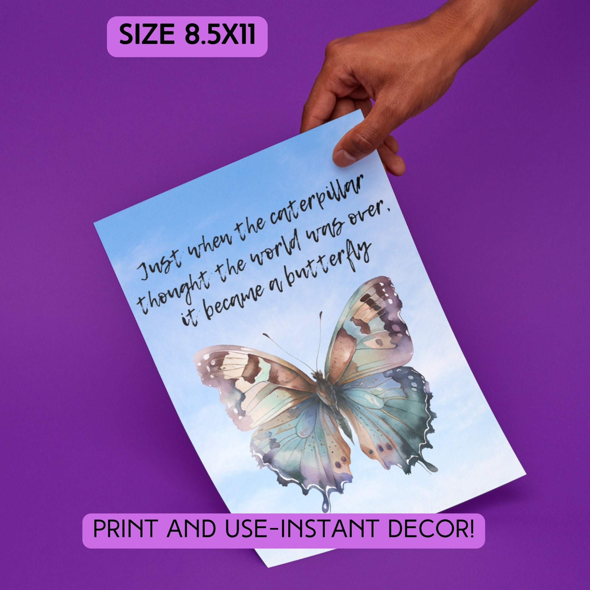 Butterfly Wall Art Printable, Inspirational Quote, Instant Download PDF ...