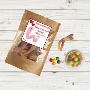 Printable Valentine Cards, Gummy Worm Valentine Tag, Classmate, Friends ...