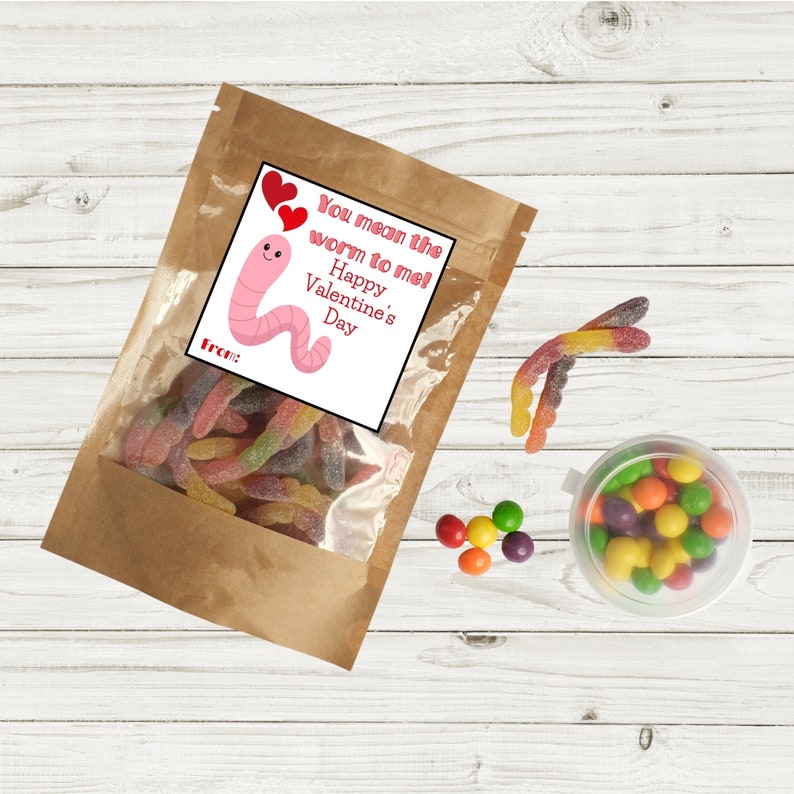 Printable Valentine Cards, Gummy Worm Valentine Tag, Classmate, Friends ...