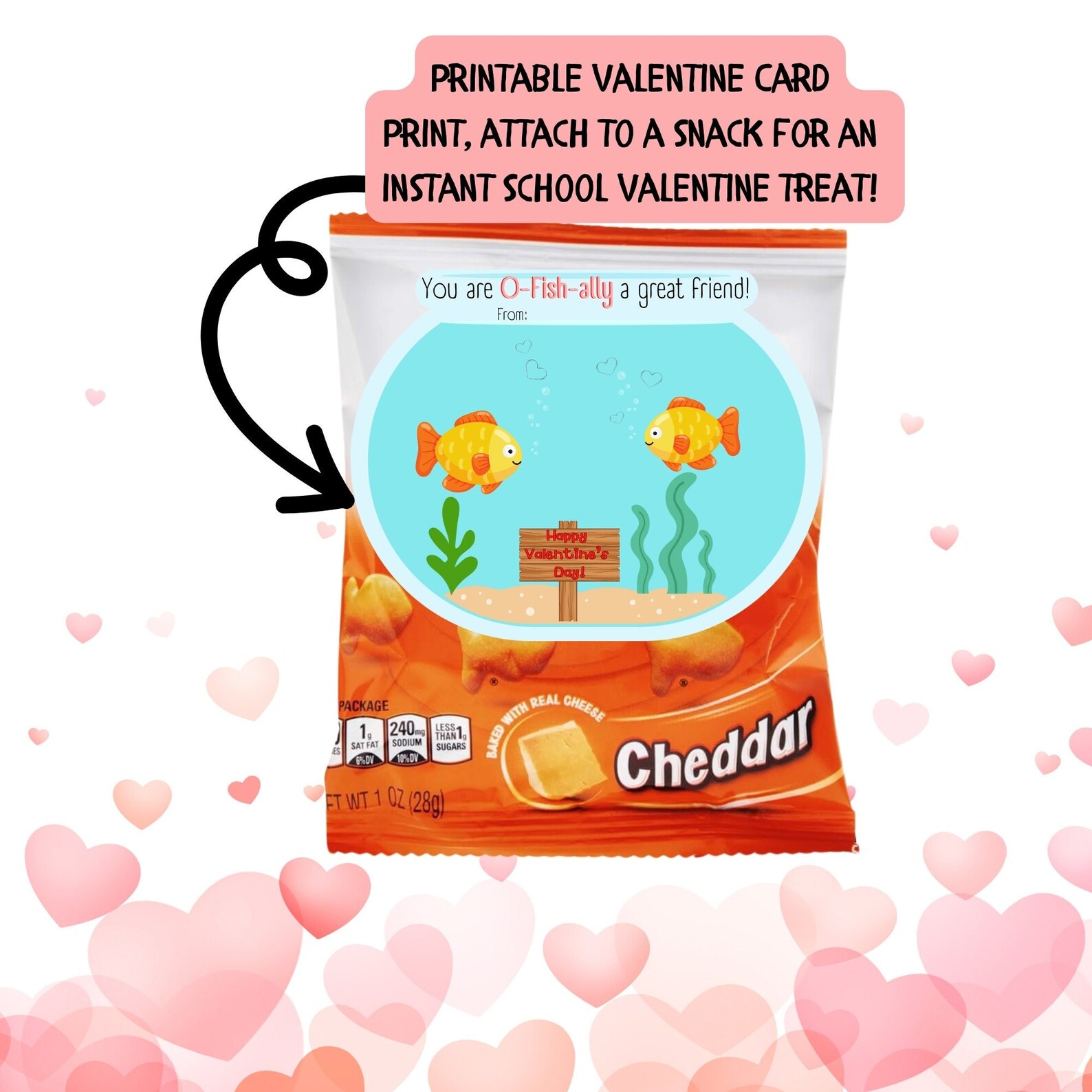 Printable Valentine Cards, Goldfish Cracker Valentine Tag, Classmate ...