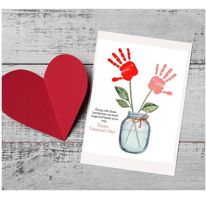 Printable Valentine Handprint Activity, Childs Handprint Rose Printable ...