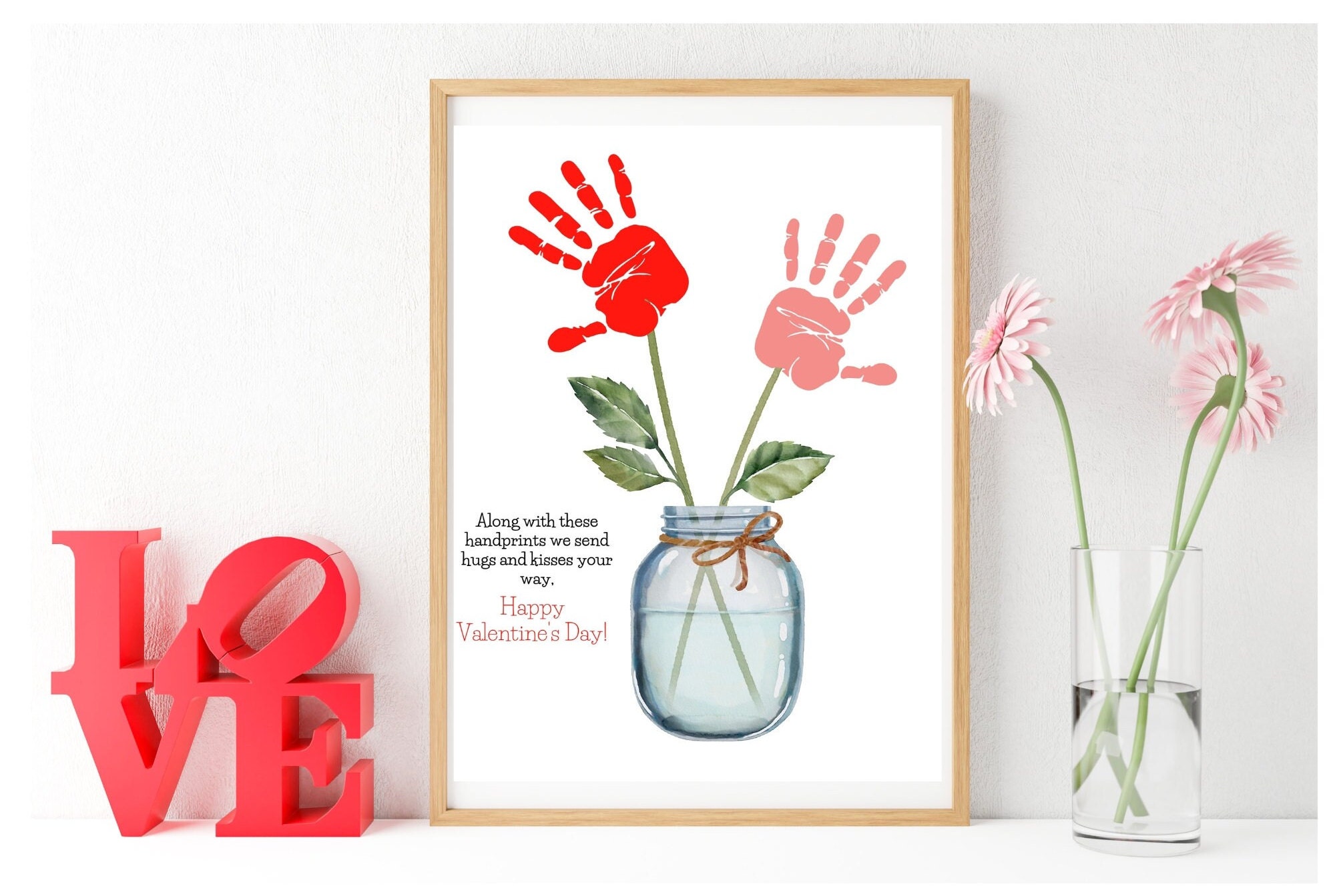 Printable Valentine Handprint Activity, Childs Handprint Rose Printable ...
