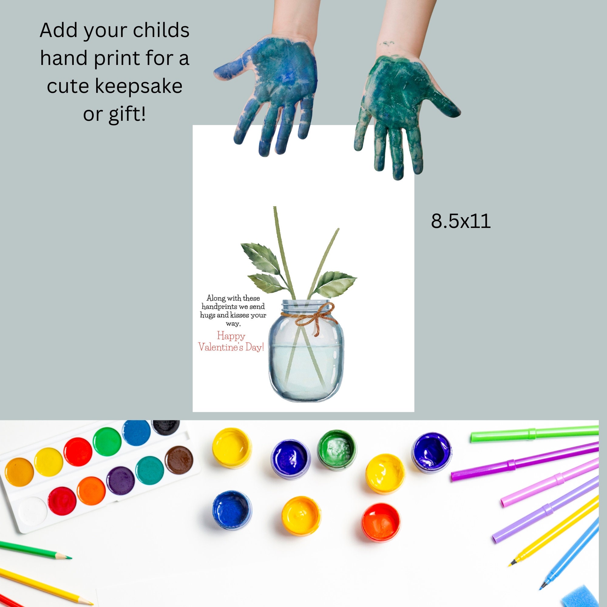 Printable Valentine Handprint Activity, Childs Handprint Rose Printable ...