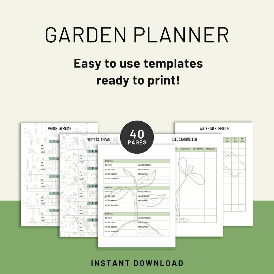Garden Planner, Printable PDF, Planner Page Bundle, Gardening, Journal ...