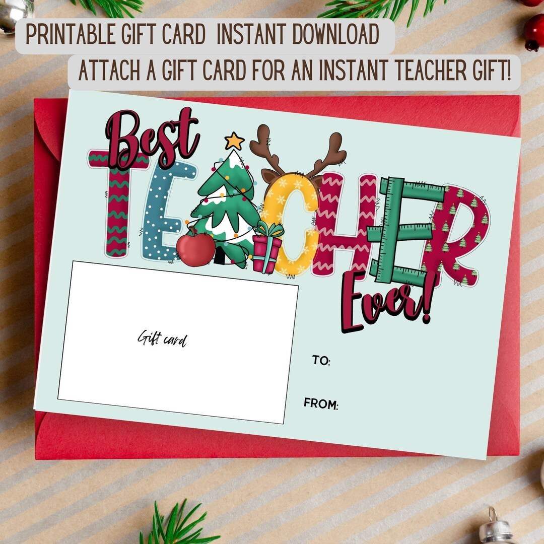 Teacher Gift, Printable Gift Card Holder, Christmas Gift for Teachers ...