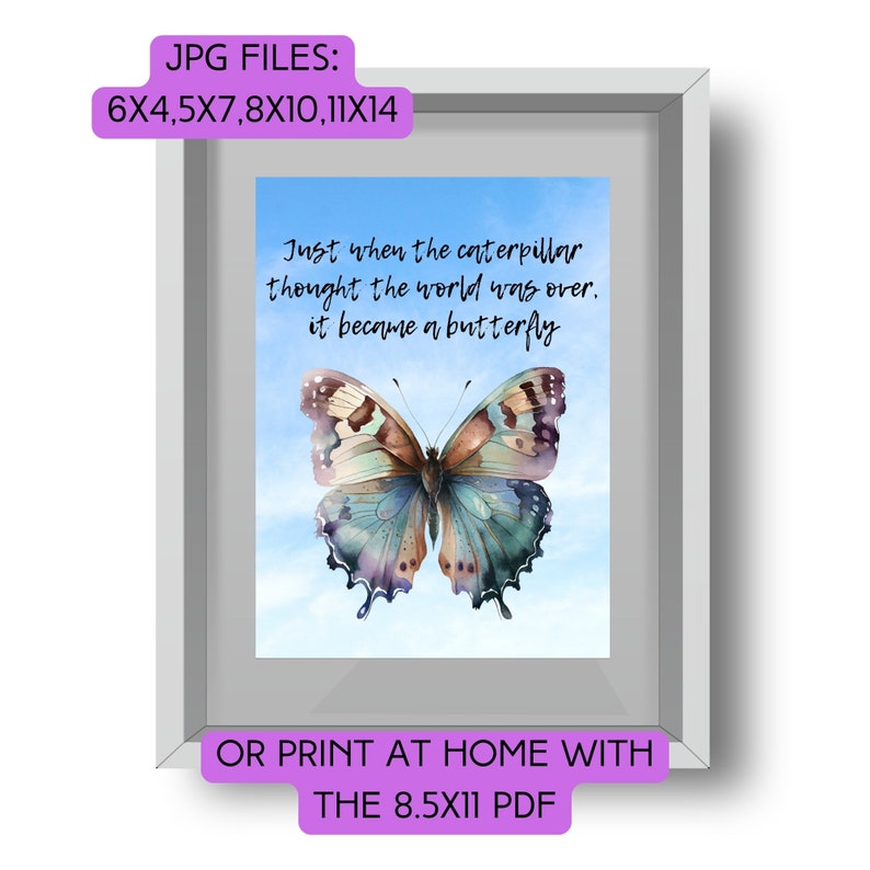 Butterfly Wall Art Printable, Inspirational Quote, Instant Download PDF ...