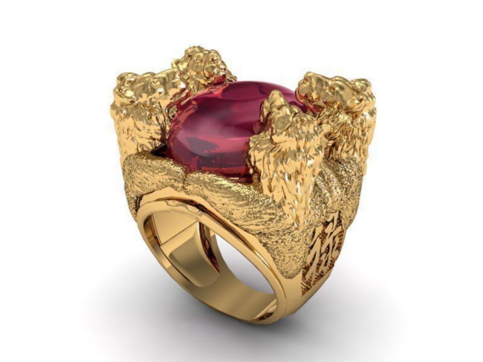 14k Gold Lion Ruby Ring, Celtic Handmade Hip Hop Ring for Men Lion ...