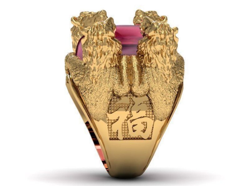 14k Gold Lion Ruby Ring, Celtic Handmade Hip Hop Ring for Men Lion ...