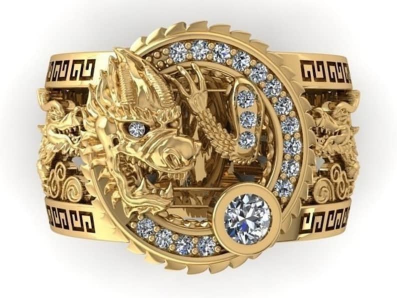 Gold Vermeil Dragon Ring: Sterling Silver Simulated Diamond Band ...